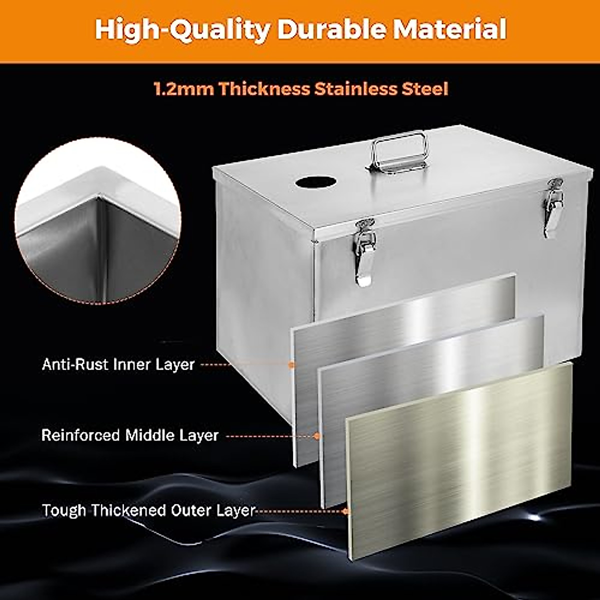 BEAMNOVA Commercial Grease Trap 8lbs Stainless Steel Interceptor Top Inlet for Restaurant Home Kitchen Tools, 13.98" x 10" x 9.25"(L*W*H)