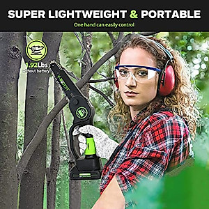 Mini Chainsaw Cordless 4&6 Inch,V-MODEST Brushless One-Handheld Electric Chain Saw with 2x24V Battery Powered, 23.4FT/s, Security Lock for Wood Cutting Tree Pruning(also for women)