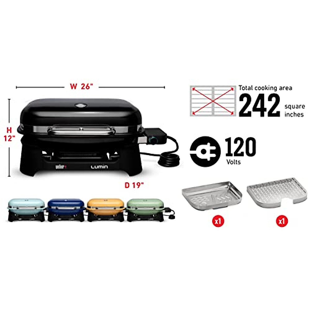 Weber Lumin Outdoor Electric Barbecue Grill, Black - Great Small Spaces such as Patios, Balconies, and Decks, Portable and Convenient