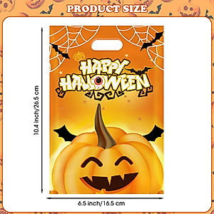 50 Pcs Halloween Goodie Bags with Handles - Happy Halloween Treat Bags, Trick or Treat Gift Bag Bulk, Plastic Halloween Tote Candy Goody Favor Bags for Kids Halloween Party Decorations Favors Supplies