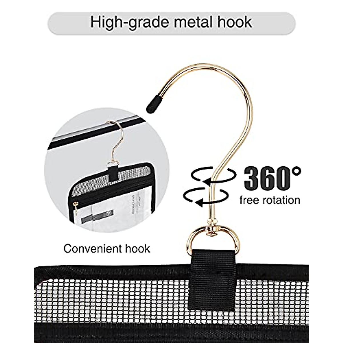 Hanging Toiletry Bag, Clear Travel Toiletry Bag with Detachable TSA Approved Clear Bag Airline 3-1-1 On Compliant Bag Large Makeup Bag for Men and Women (Black)