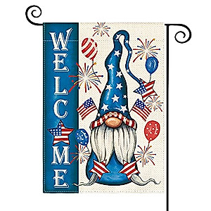 AVOIN colorlife 4th of July American Flag Garden Flag Double Sided Outside, Welcome Gnome Patriotic Independence Memorial Day Yard Outdoor Decoration 12 x 18 Inch
