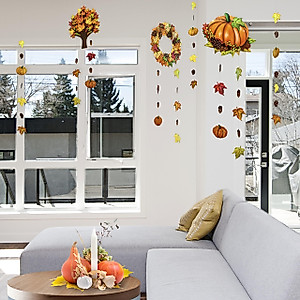 6 pcs Fall Pumpkin Leaf Garlands for Fall Party Decoration Thanksgiving Decor Autumn Birthday Banner Maple Leaves Hanging Garland Streamer Backdrop for Wedding Bridal Baby Shower Party Supplies