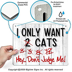 Bigtime Signs Cat Sign - I Only Want Cats - Cat Decor Funny Gag Gifts for Window, Office, Bedroom Decor - Funny Cat Gifts for Indoor or Outdoor use - Best Cat Gifts For Cat Lovers and Cat Decorations