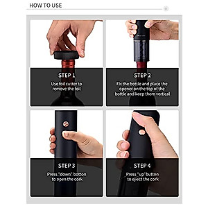 Rechargeable Electric Wine Bottle Opener, Automatic Corkscrew Remover, Gift Kit for Wine Lover, with Free Foil Cutter, LED Power Indicator, Charging Cable Included