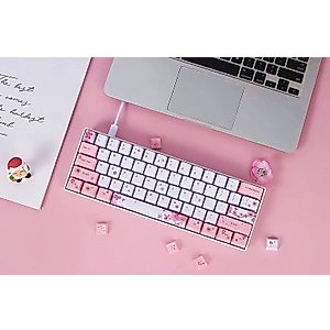 ZMX Cherry Blossom 61 Mechanical Keyboard,Hot Swappable 60％Compact Mechanical 5.0Bluetooth/Type-C Wired Dual-Mode RGB Backlit Dye-Sublimation PBT Keycap Gaming Keyboard(Black Switch, Pink)