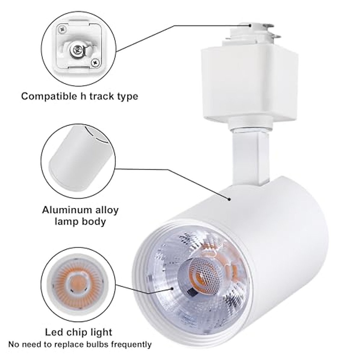 Arcfox 7W 3000K LED H Type Track Lighting Heads Dimmable 3 Wire Single Circuit Track Light Fixtures ETL, 24°, CRI90 for Retail Store Kitchen Gallery Accent Lighting 12 Pack White