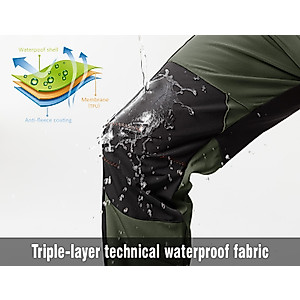 Rdruko Men's Snow Ski Pants Waterproof Insulated Winter Outdoor Hiking Fleece Pants with Belt(Army Green, US M)