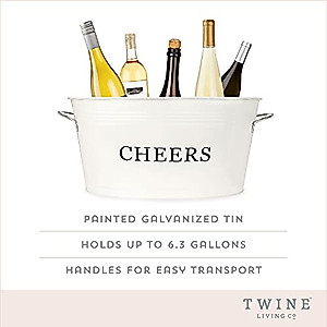 Twine Rustic Farmhouse Decor Ice Bucket & Galvanized Cheers Beverage Tub for Parties, 6.3 Gallons, Cream