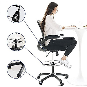 Modway Veer Reception Desk Flip-Up Arm Drafting Chair in Black