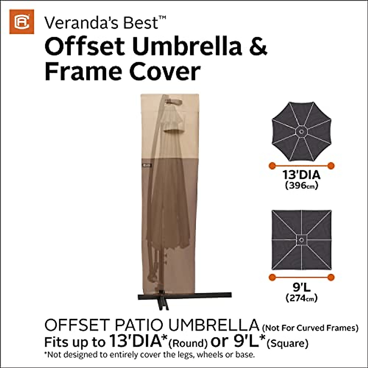 Classic Accessories Veranda's Best Waterproof Offset Umbrella & Frame Cover, 13 Foot, Patio Furniture Covers