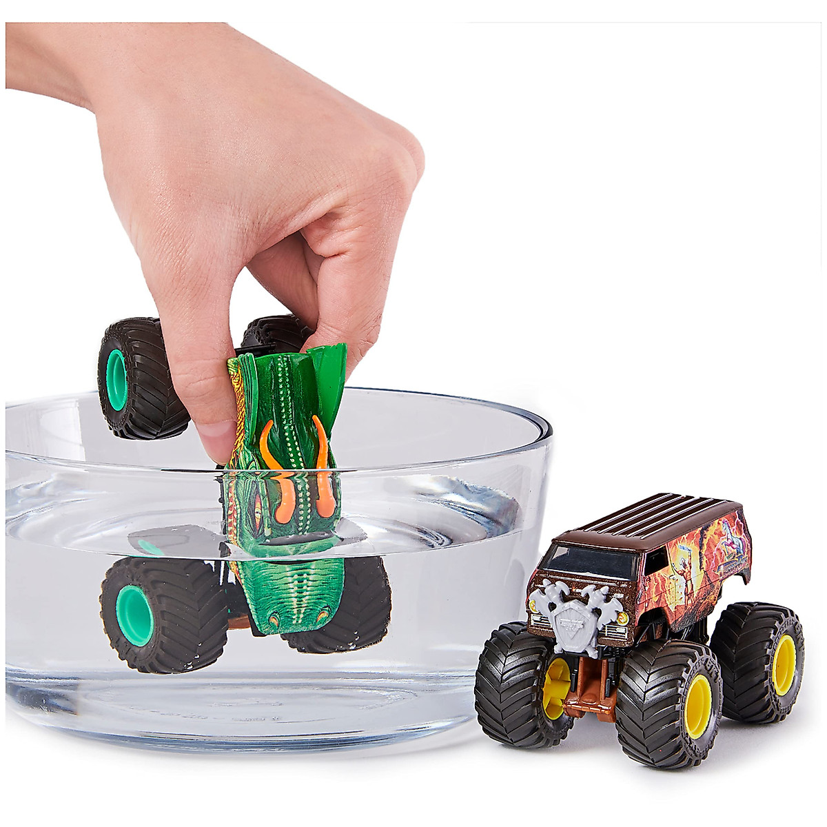 Monster Jam, Official Dragon vs. Thunder Bus Color-Changing Die-Cast Monster Trucks, 1:64 Scale