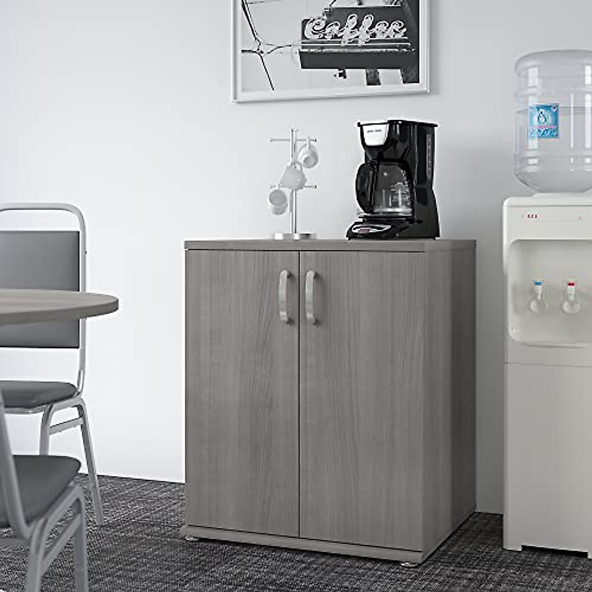 Bush Business Furniture Universal Floor Storage Cabinet with Doors and Shelves, Platinum Gray