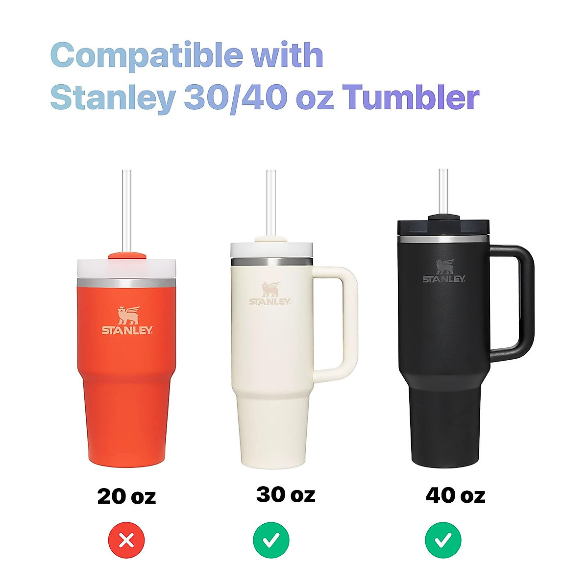 Mt.Jun 6-Pack Replacement Straws for Stanley 30/40 oz Tumbler, Premium Tritan Material, BPA Free & Food Grade, Includes a Cleaning Brush [Safeguarded by Protective Film for Hygiene, Remove Before Use]