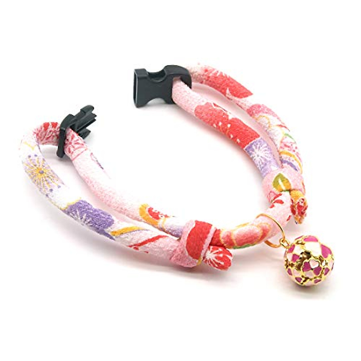 PetSoKoo Four-Leaf Clover Cat Collar with Bell Breakaway Buckle. Japan Chirimen,Cute Kitten Collar for Girl Boy,Samll Cat,Pink