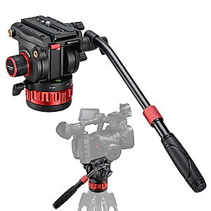NEEWER Pro Video Tripod Fluid Head with Stepless Adjustable Pan & Tilt Damping, All Metal Heavy Duty QR Plate Compatible with DJI RS Gimbals Manfrotto, Handle, ⌀75mm Base, Max Load 22lb/10kg, GM006