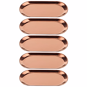 5pcs Stainless Steel Oval Shaped Towel Tray Cosmetics Jewelry Storage Tray Dish Plate (Rose Gold)