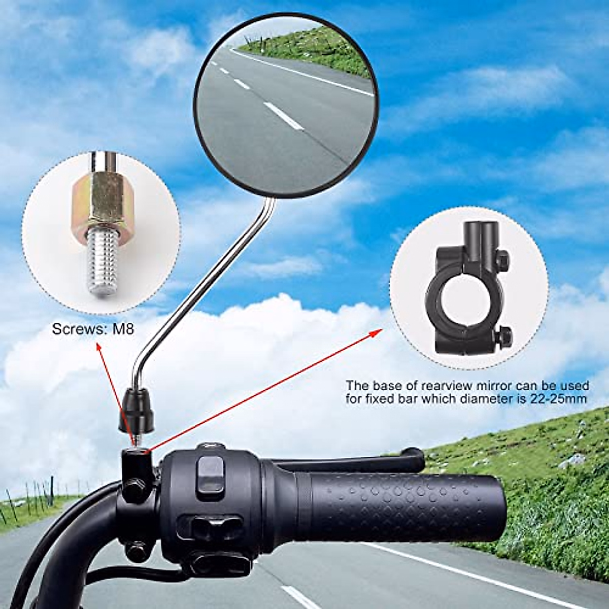 Bike Rear View Mirror Adjustable Wide Angle Metal Bicycle Mirrors for Handlebars HD Glass Shockproof Side Mirror Universal for Bicycle E-bike Scooter