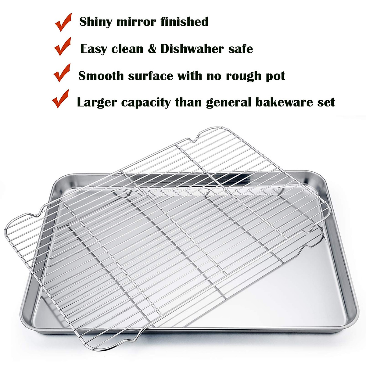 P&P CHEF Baking Sheet Pan with Rack Set, Stainless Steel Cookie Sheet Pan Tray with Cooling Rack for Oven Use, Cooking Roasting, Non Toxic & Dishwasher Safe, Heavy Duty - 19.6 Inch