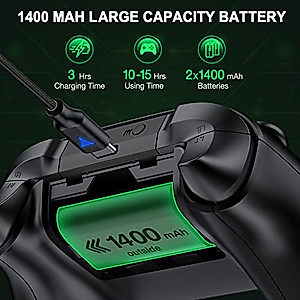 Xbox Controller Rechargeable Battery Pack for Xbox Series X|S, 2X1400mAH Xbox Battery Pack with 10FT USB C Charging Cable and Micro USB, Xbox One Controller Battery Pack for Xbox One/S/X/Elite