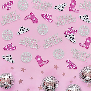 Cowgirl Disco Birthday Confetti, Disco Cowgirl Birthday Party Decorations, Glitter Disco Ball and Pink Cowgirl Boot Hat Confetti for Birthday Table Decor（100pcs）