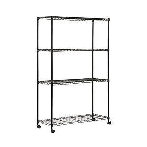 Sandusky MWS481872 4-Tier Mobile Wire Shelving Unit with 2" Nylon Casters, 4 Wire Shelves, Black, 72" Height x 48" Width x 18" Depth