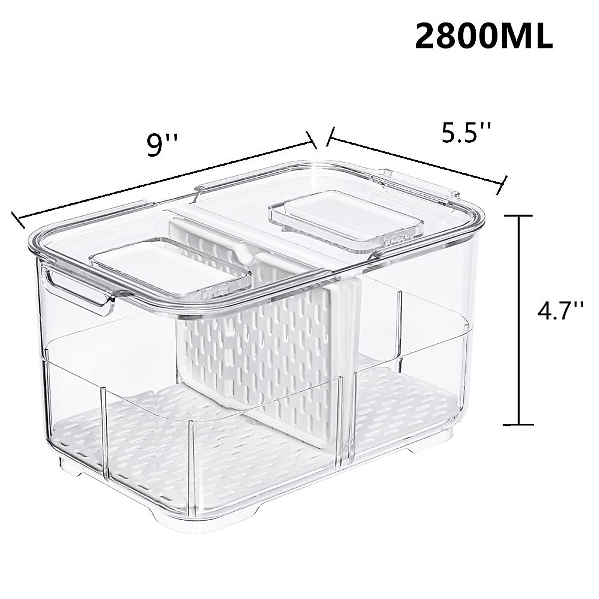 blitzlabs Lettuce Keeper Fridge Food Storage Container, Fresh Produce Saver Organizer Keeper Bins with Lids and Removable Drain Tray for Refrigerator Freezer Cabinet Kitchen 2800ML, 2 Pack