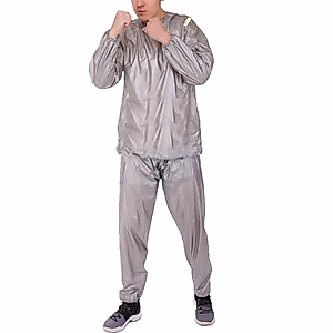 Heavy Duty Sauna Suit For Women Men Exercise Weight Loss Gym Fitness Workout Reflective Trim Sweat Sauna Suit (Grey, Large-X-Large)