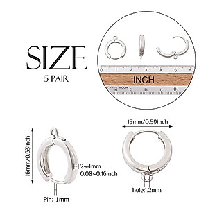 Fashewelry 10Pcs Leverback Ear Wires with Hang Loop Chunky Polished Circle Huggie Hoop Earrings Platinum Plated Piercing Ring Clip Stud Earring Hook for Dangle Earring Making 16x15mm