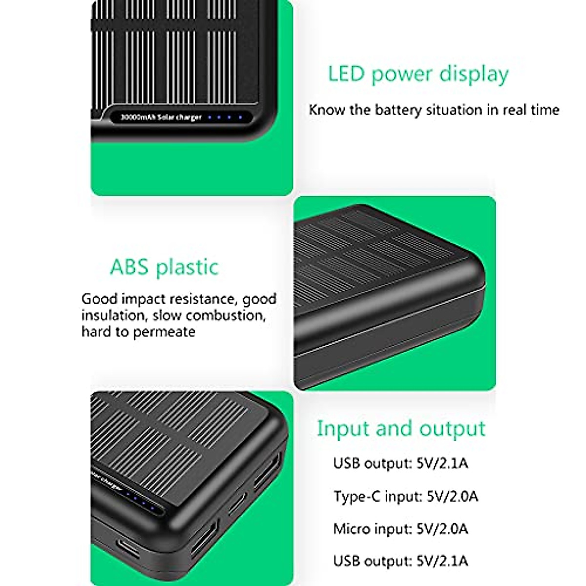 Lerpwige 30000mAh Solar for Smart Mobile Phone USB Solar Charger Portable External Battery Pack Back Up Power Supplies for Computer
