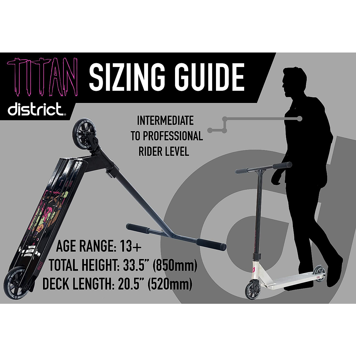 District Pro Scooters Titan Complete Stunt Street Scooter - Intermediate and Beginner Freestyle Scooter for Kids, Teens, and Adults of Any Age