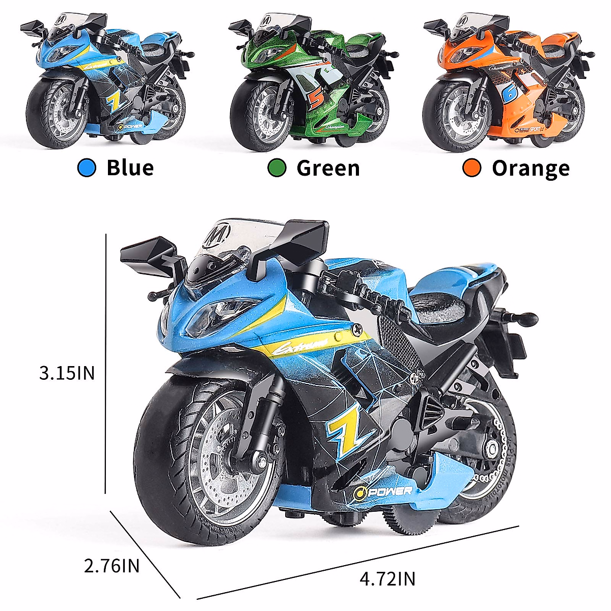 MING YING 66 Toy Motorcycle - Pull Back Toy Car with Sound and Light Toy,Toy Motorcycles for Boys,Toys for 3-9 Year Old Boys (Green)