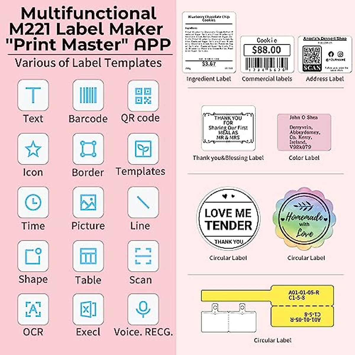 Phomemo Label Maker, Pink M221 Upgrade Barcode Label Maker, Portable ...