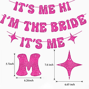 Hot Pink It's Me Hi I'm the Bride It's Me Banner, Pre-strung Glitter Bride Banner for Popular Singer Fans Bachelorette Party Decorations Bridal Shower Decorations Bride To Be Decorations