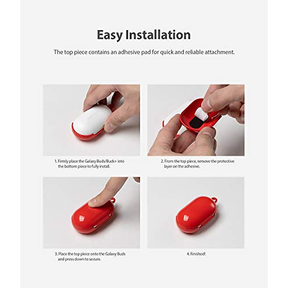 Ringke Case Designed for Galaxy Buds Plus (2020) and Galaxy Buds (2019) Hard PC Case Cover Accessory Upgraded Version with Carabiner - Glossy Red