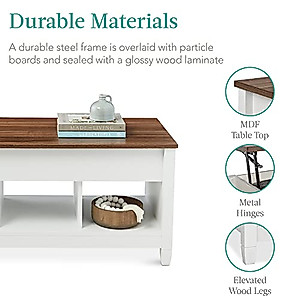 Best Choice Products Lift Top Coffee Table Hidden Storage Wooden Dining Accent Table Furniture for Living Room, Display Shelves - White/Brown