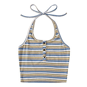 SweatyRocks Women's Casual Sleeveless Vest Halter Crop Top Cami Tank Tops Blue S