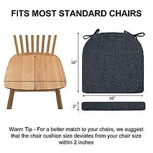 Wellsin Chair Cushions for Dining Chairs 4 Pack - Kitchen Chair Cushions with Ties and Non-Slip Backing - Dining Chair Pads 16"X16"X2", Navy