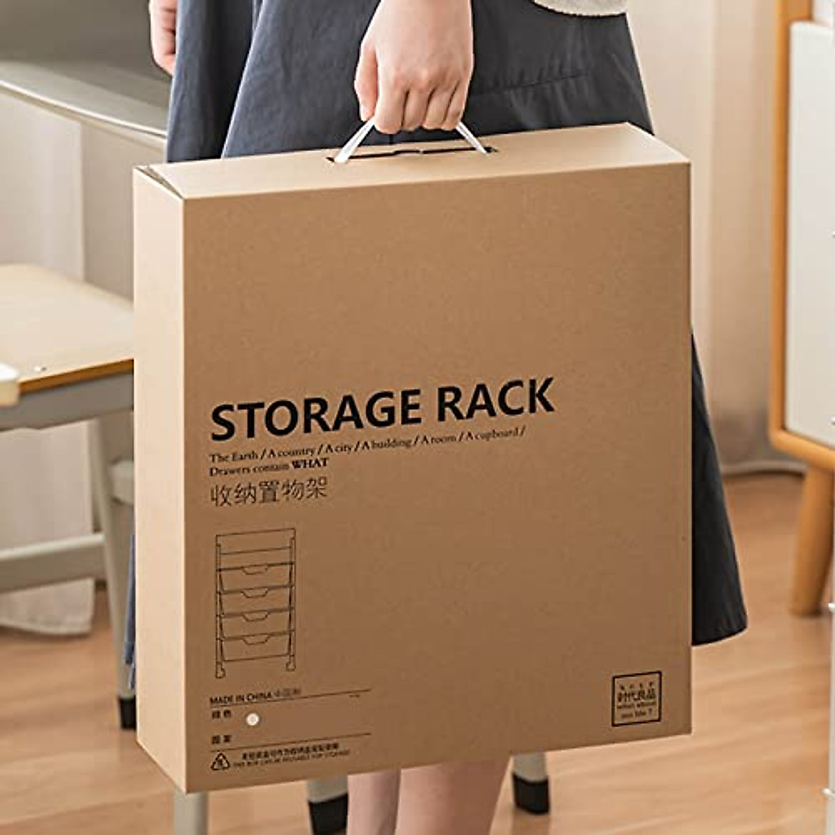 BFYDOAA 5 Tier Rolling Organizer Cart,Mobile Bookcase with Wheels Movable Bookshelf Cart with Drawers for Classroom School Bedroom Groceries Office(Blue)