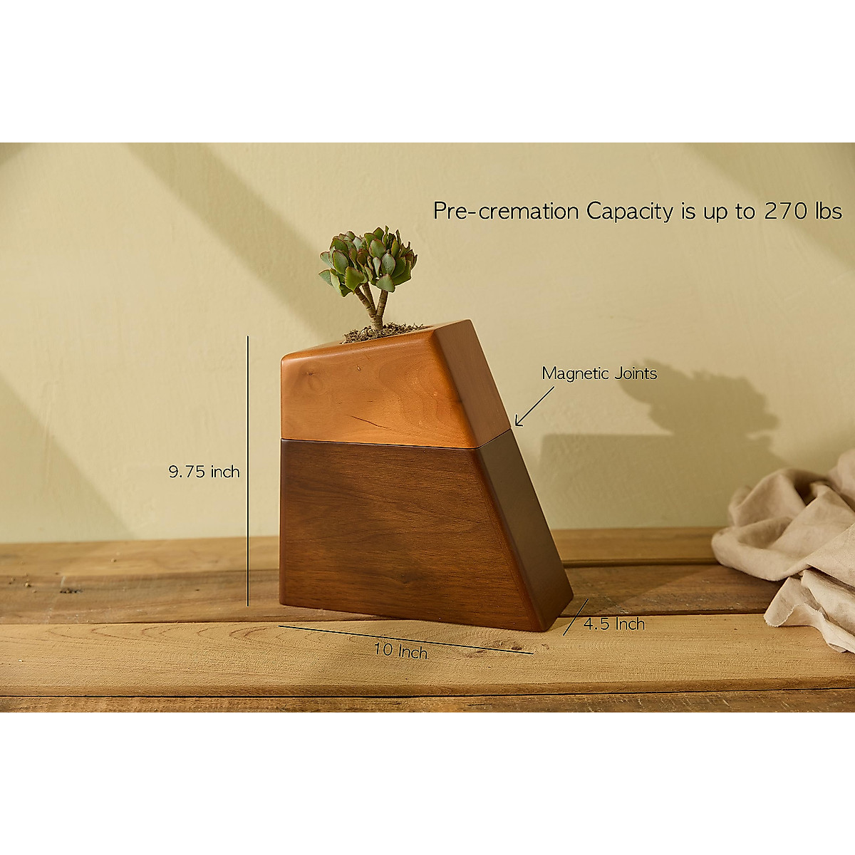 AspenStudio Plant Urn with Ceramic Pot with Magnetic Joint Solid Wooden Urn for Adult Human Ash Cremation Funeral Handcrafted Wood Urn Decorative Urn Large Urn Interior