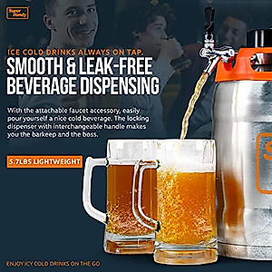SuperHandy Beer Keg Growler (170 oz) Portable Carbonated Beverage Dispenser, PSI Regulator Cap, High-Capacity 1.3 Gal, Double-Wall Vacuum Insulation (CO2 Cartridges Included)