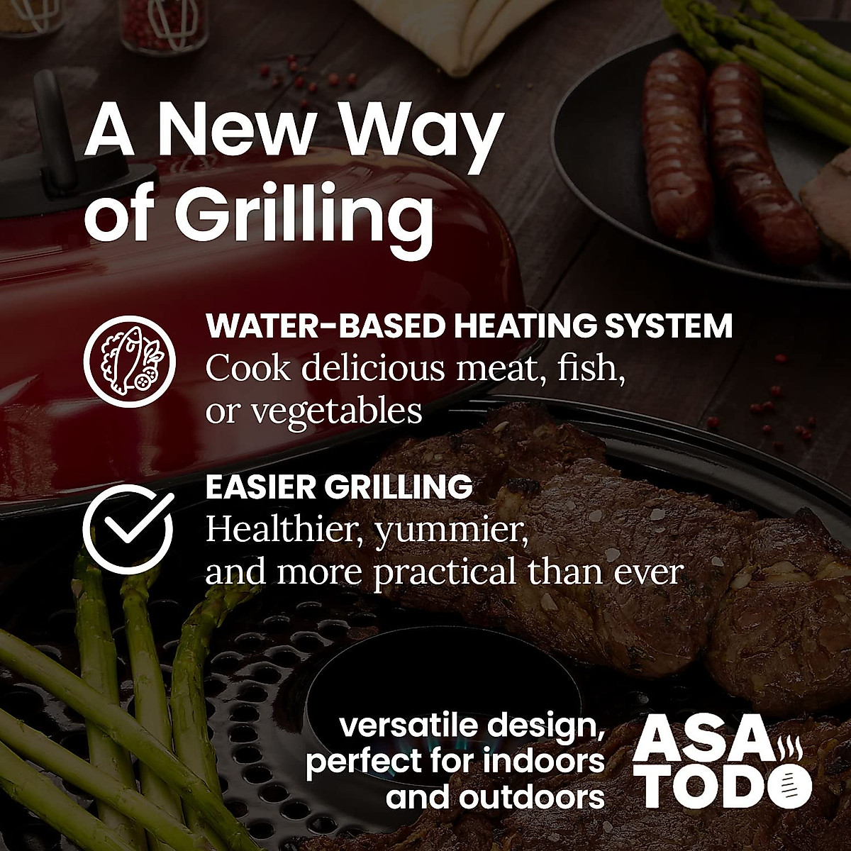 AsaTodo Indoor Smokeless Grill, Nonstick Stovetop Grill Pan and Plate for Inside Barbeques, Grills and Roasts, Easy to Clean Gas Stovetop Grill Plate and Pan, Perfect for Gas Stove Tops, Red