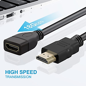 LANMU HDMI Extender, HDMI Extension Cable Male to Female 18Gbps High Speed 4K Extender Cord Adapter Compatible with Roku/Fire TV Stick,Chromecast, PS4/PS5,Nintendo Switch (1FT, 2Pack)