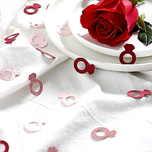 Engagement Bridal-Shower Decorations Ring Confetti -300pcs Rose Gold Pink Wine Red Confetti Glitter Sprinkles Paper Wedding Bachelorette Decorations Proposal Valentines Day Party Table Decor Panduola