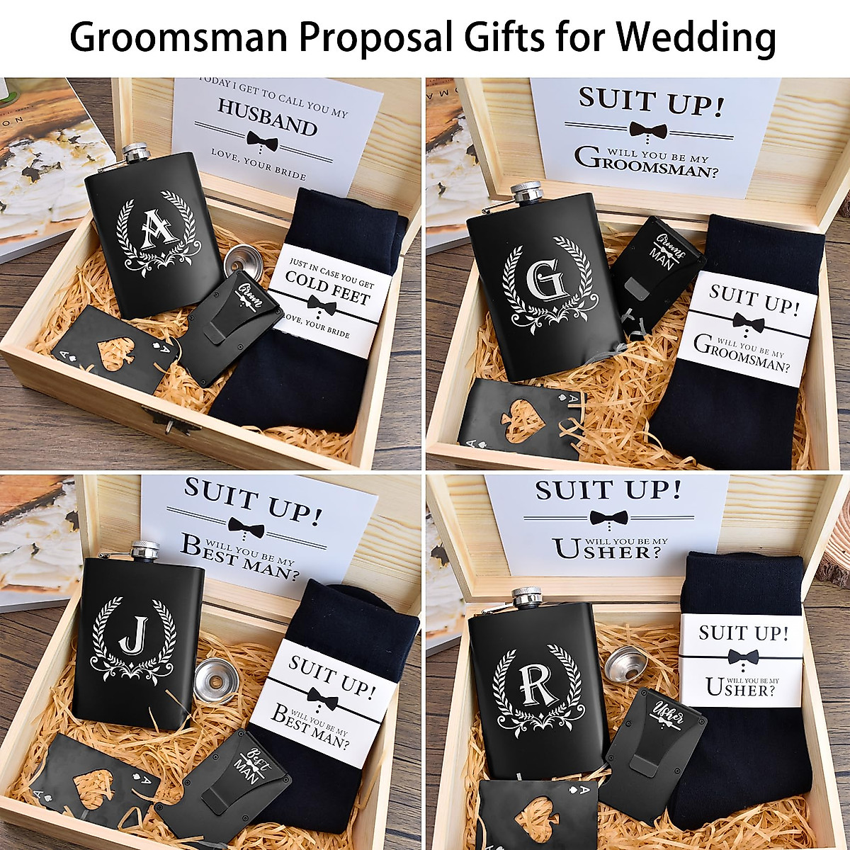 ELEGANTPARK Hip Flasks for Liquor for Men with Initials Monogrammed Gifts for Men Birthday Personalized Gifts for Him Groomsmen Dad Engraved Hip Flask with Funnel 8 OZ Letter A