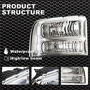 G-PLUS Headlights Assembly, Compatible with Ford F250 F350 Super Duty 2005 2006 2007 Bumper Headlamp, Clear lens Chrome Housing Clear Reflector