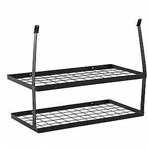 KES 30-Inch Pot Rack 2 Tier Pan Rack for Kitchen Wall Mounted Pot Organizer with 12 S-Hooks Heavy-Duty Matte Black, KUR218S75B-BK