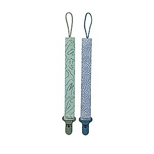 Nuby Pacifinder Pacifier Clip, 2 Pack Pacifier Holder for Boy, Blue Dots and Green Dino