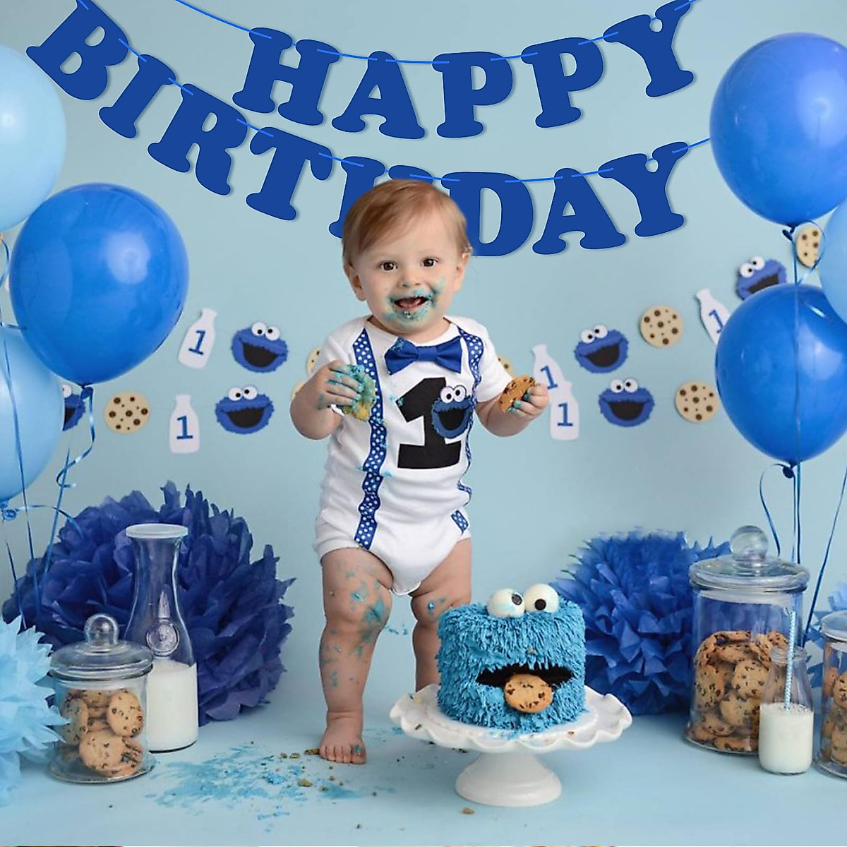 Navy Blue Happy Birthday Banner Sign Happy Birthday Bunting Banner Flag Garland for Kids Boys Baby Birthday Party Decorations Supplies