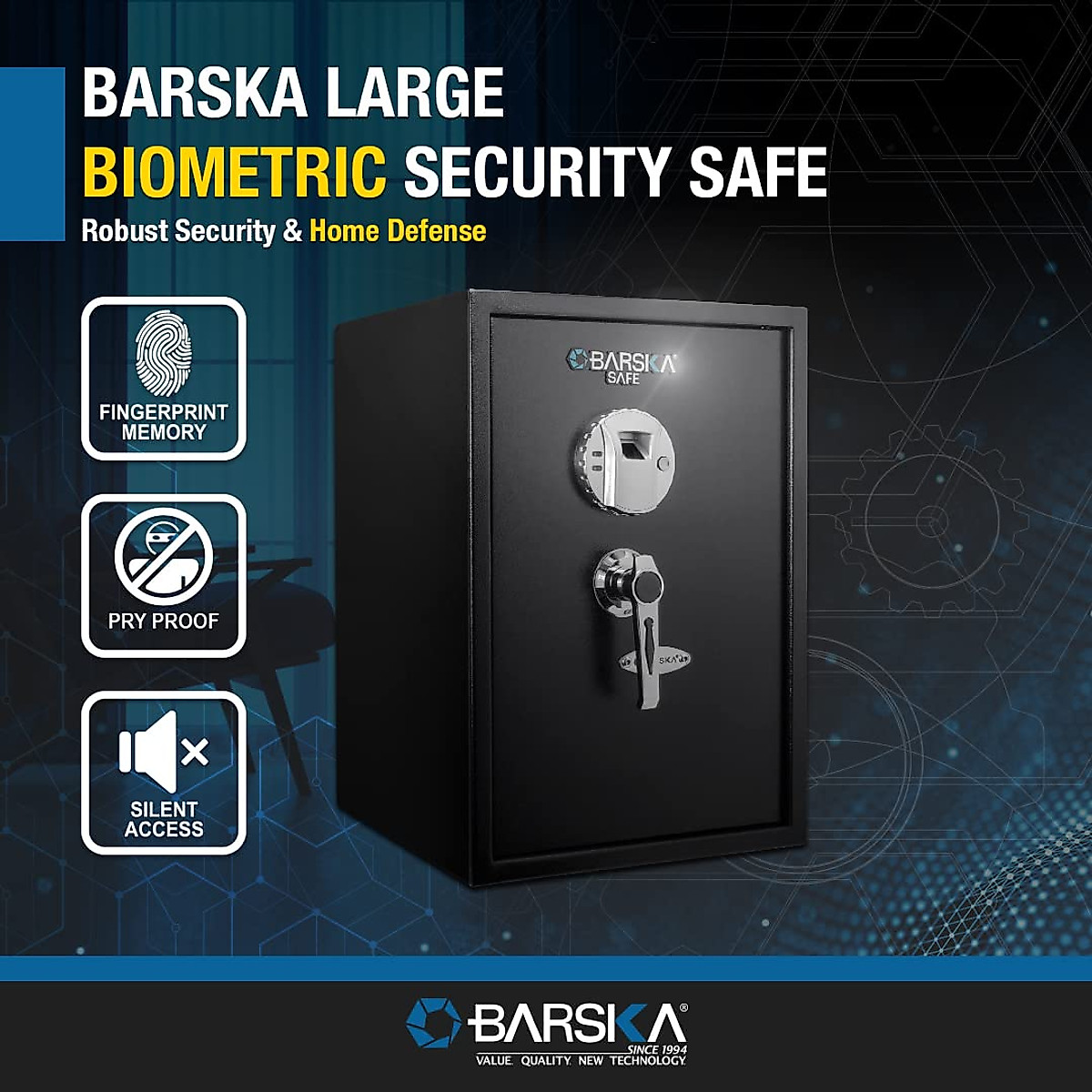 Barska Biometric Fingerprint Security Home Safe Lock Box for Handgun Document Money - DELUXE